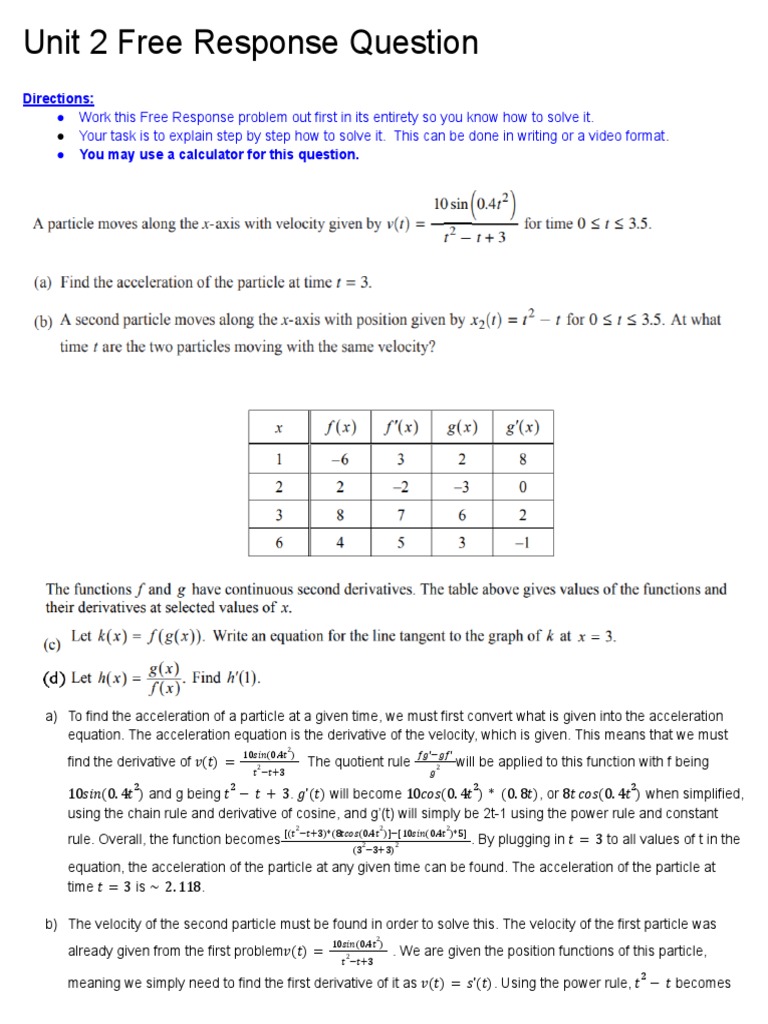 AP Calculus Problem Guide | PDF | Velocity | Derivative