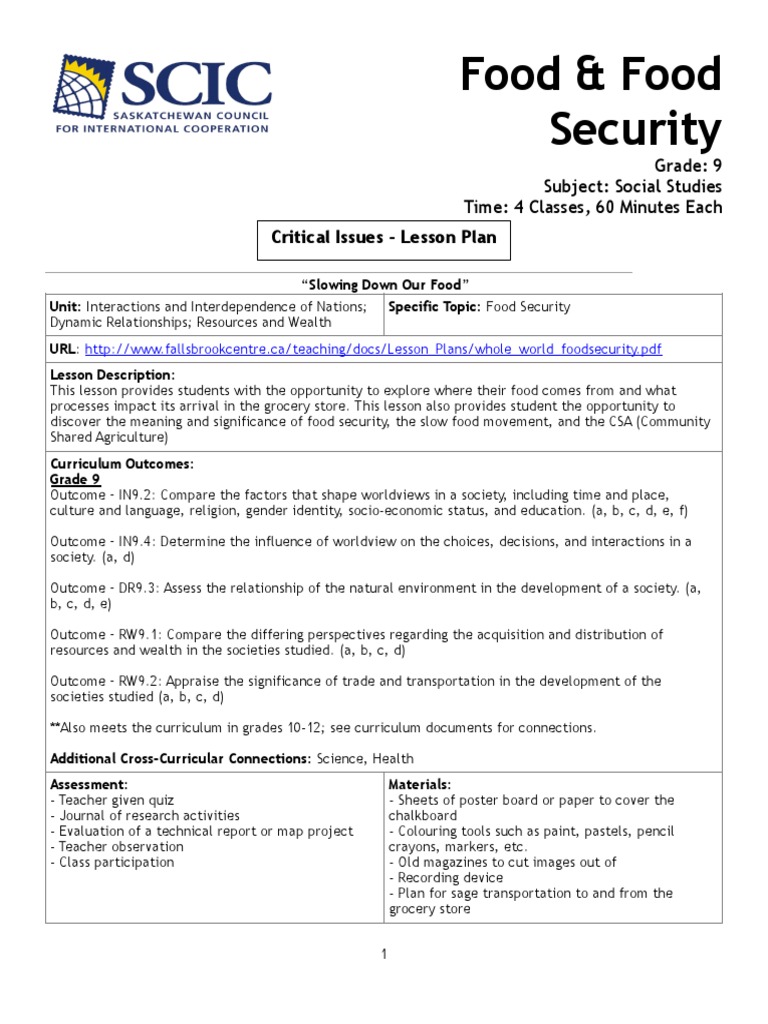 Grade 9 Lesson on Food Security | PDF | Society | Curriculum