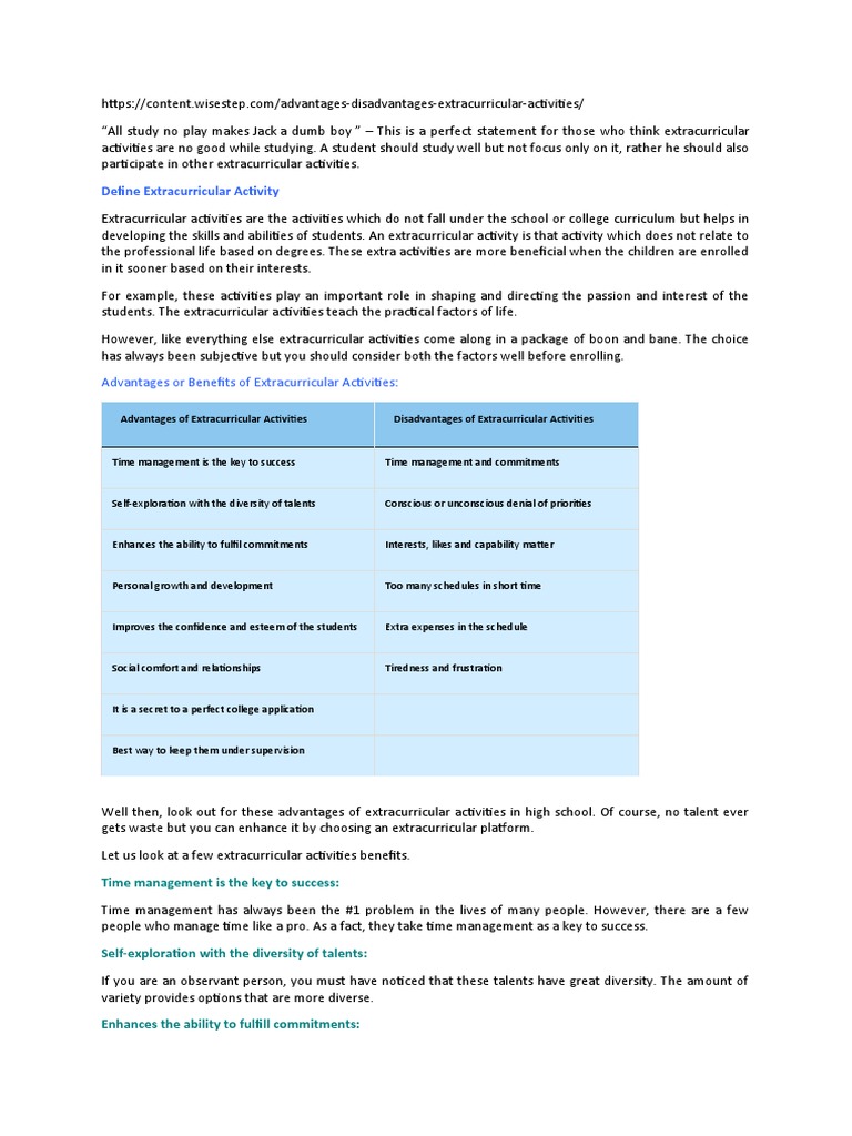 Define Extracurricular Activity: Advantages or Benefits of ...