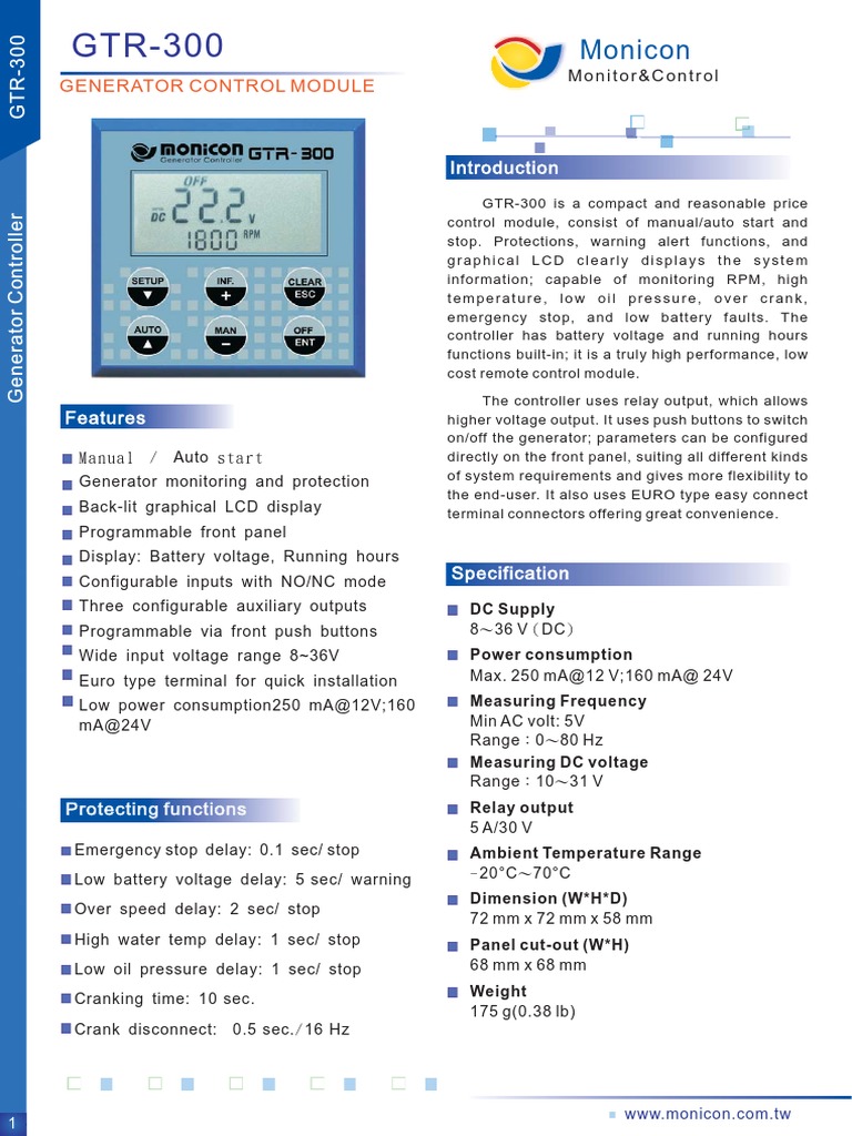 Monicon: Generator Control Module | PDF | Electric Generator | Relay