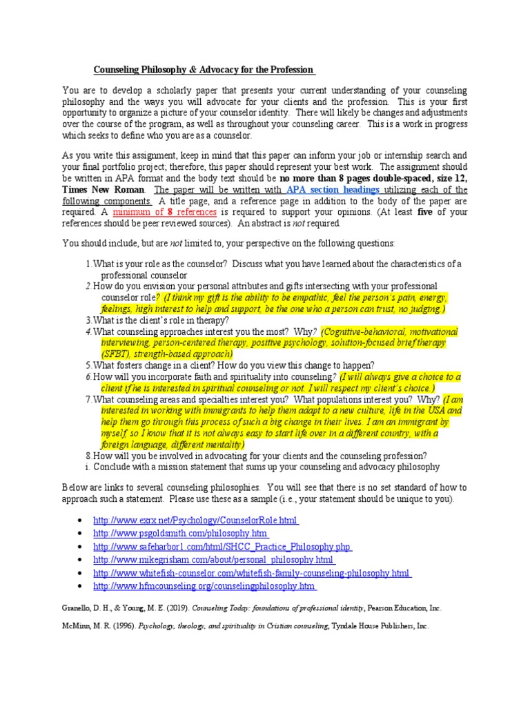 Counseling Philosophy and Advocacy Guide | PDF | Psychotherapy ...