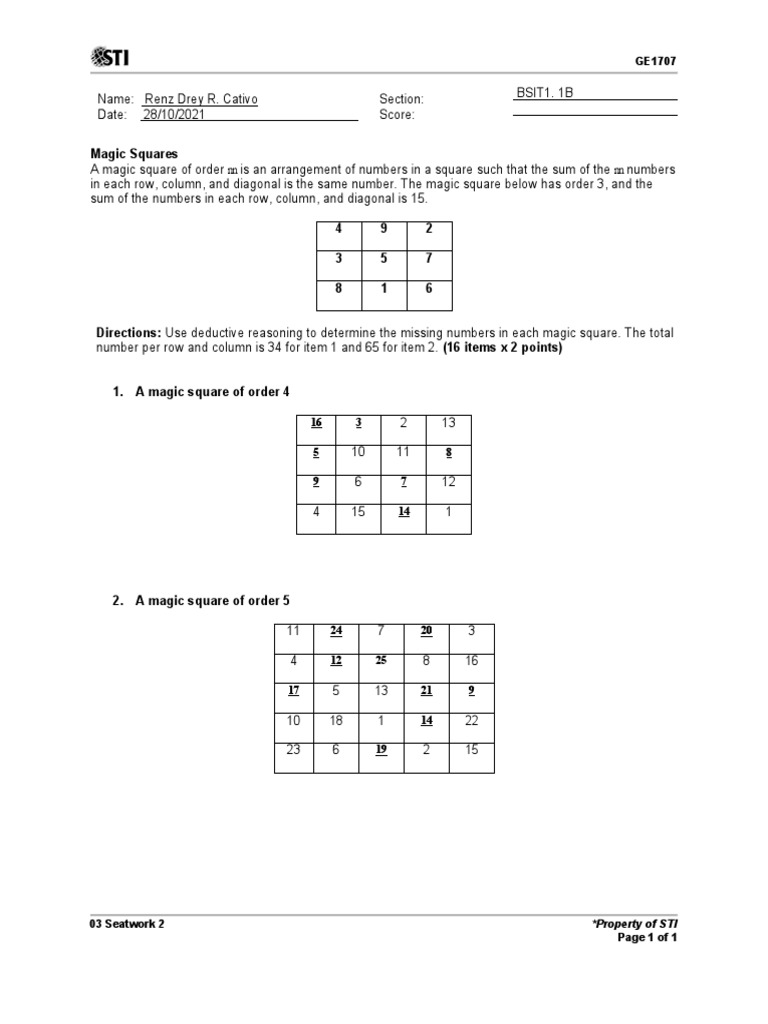 Magic Squares Solving | PDF