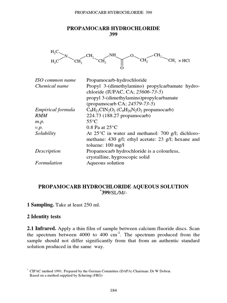 Propamocarb Hydrochloride Analysis Methods | PDF | High Performance ...