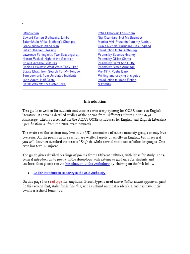 Poems From Different Cultures Notes | PDF | Poetry | British Writers