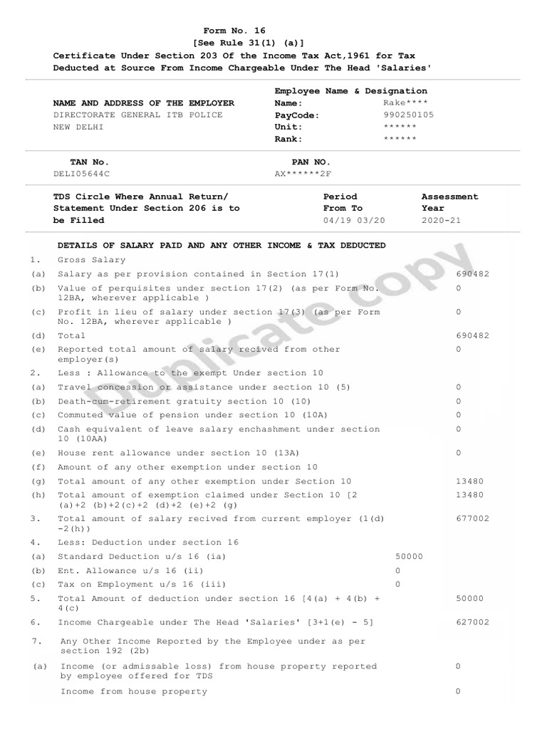Form 16 | PDF | Tax Deduction | Tax Exemption