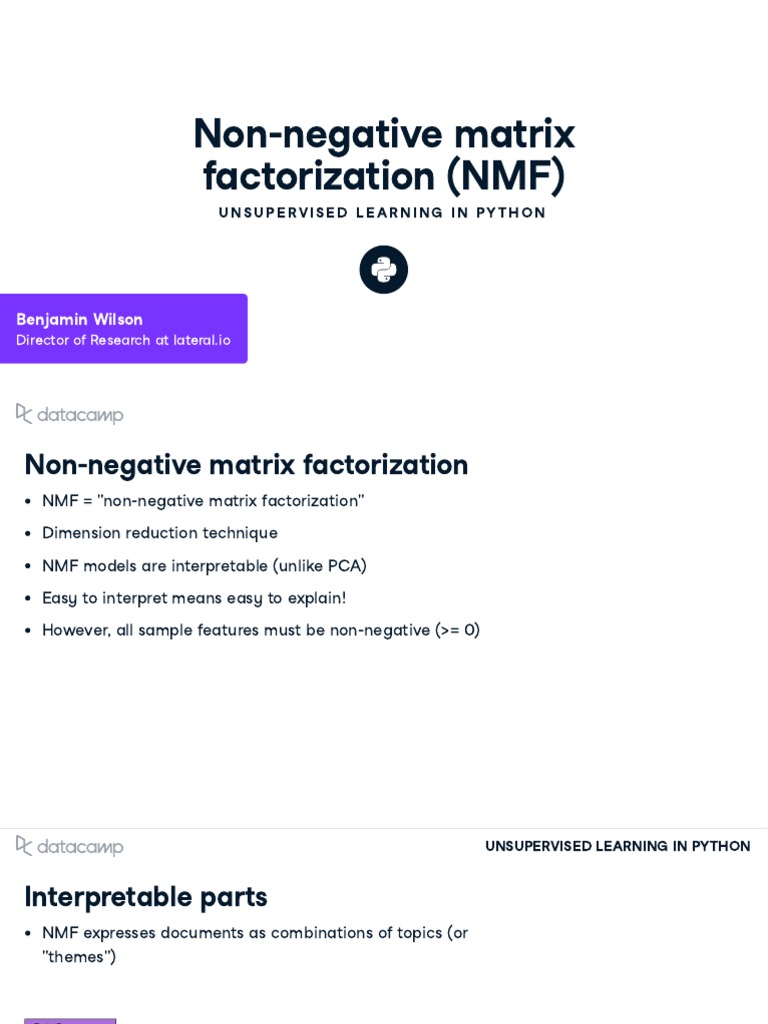 Non-Negative Matrix Factorization (NMF) : Benjamin Wilson | PDF | Matrix (Mathematics) | Cybernetics