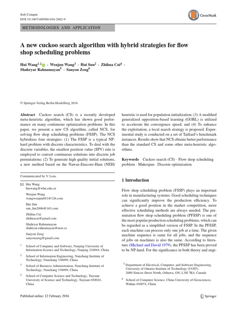 A New Cuckoo Search Algorithm With Hybrid Strategies For Flow Shop Scheduling Problems Pdf