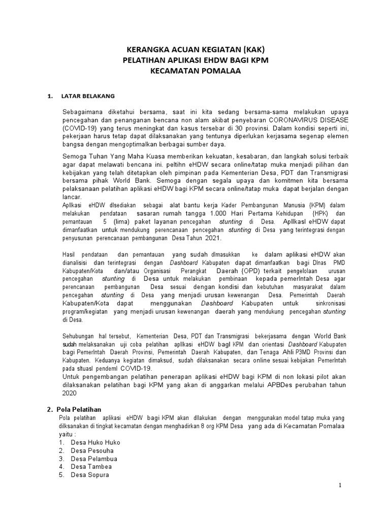 POMALAA-TOR Pelatihan KPM | PDF