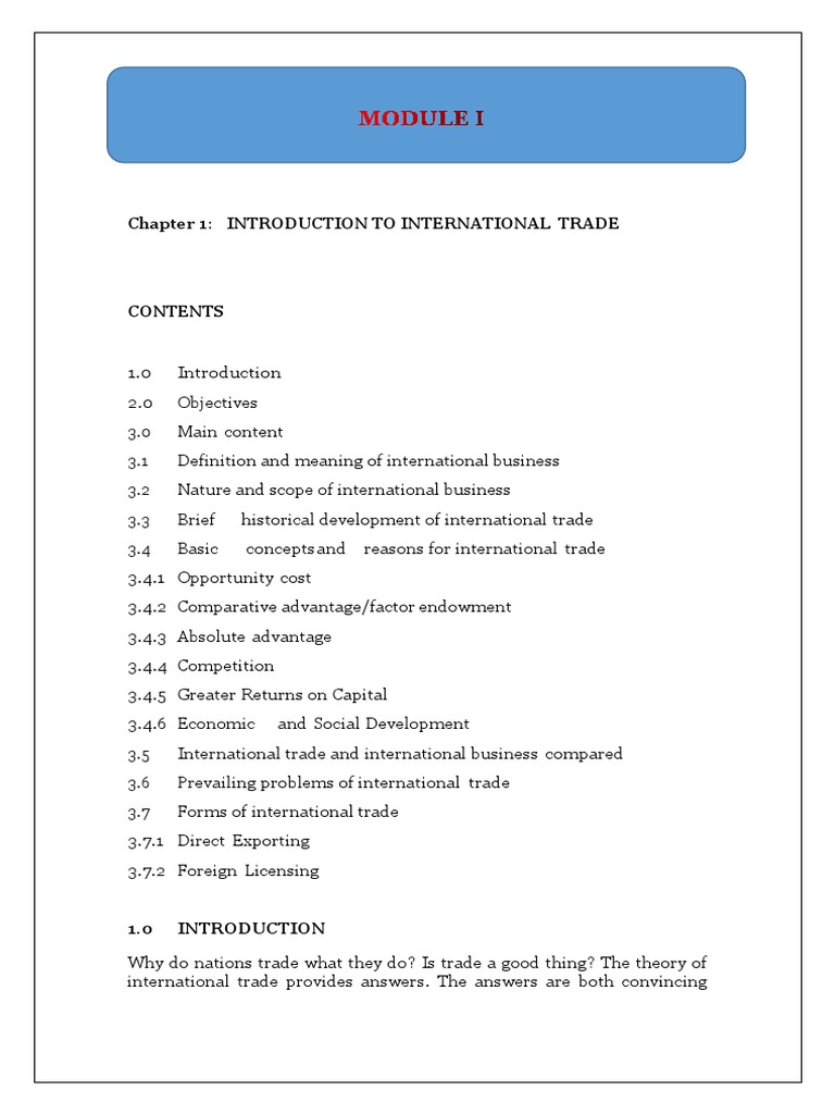 Module I INTRODUCTION TO INTERNATIONAL TRADE | PDF | Comparative ...
