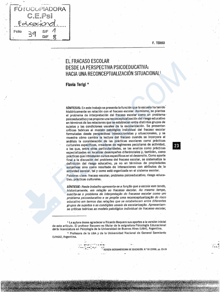TERIGI (2009) El Fracaso Escolar Desde La Perspectiva Psicoeducativa | PDF