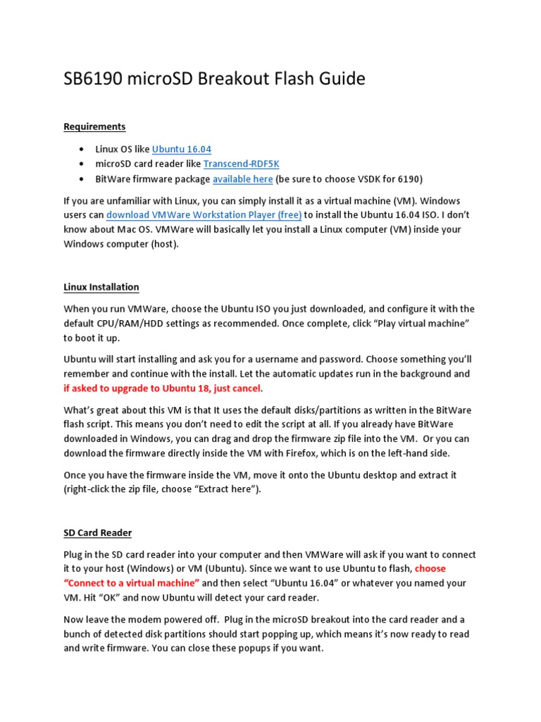 SB6190 microSD Flash Guide | PDF | Virtual Machine | Linux