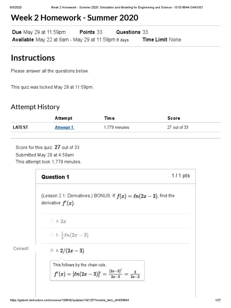 Week 2 Homework - Summer 2020: Attempt History | PDF | Estimator | Mean ...