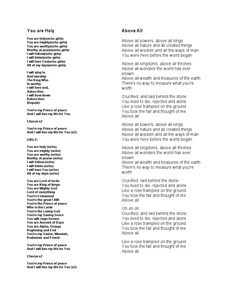 You Are Holy & Above All Lyrics Print | PDF | Jesus | Religious Belief ...