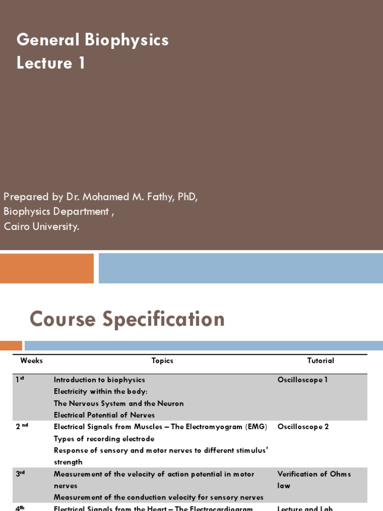 General Biophysics Lecture 1: Introduction to Biophysics and Electricity in the Body | PDF ...