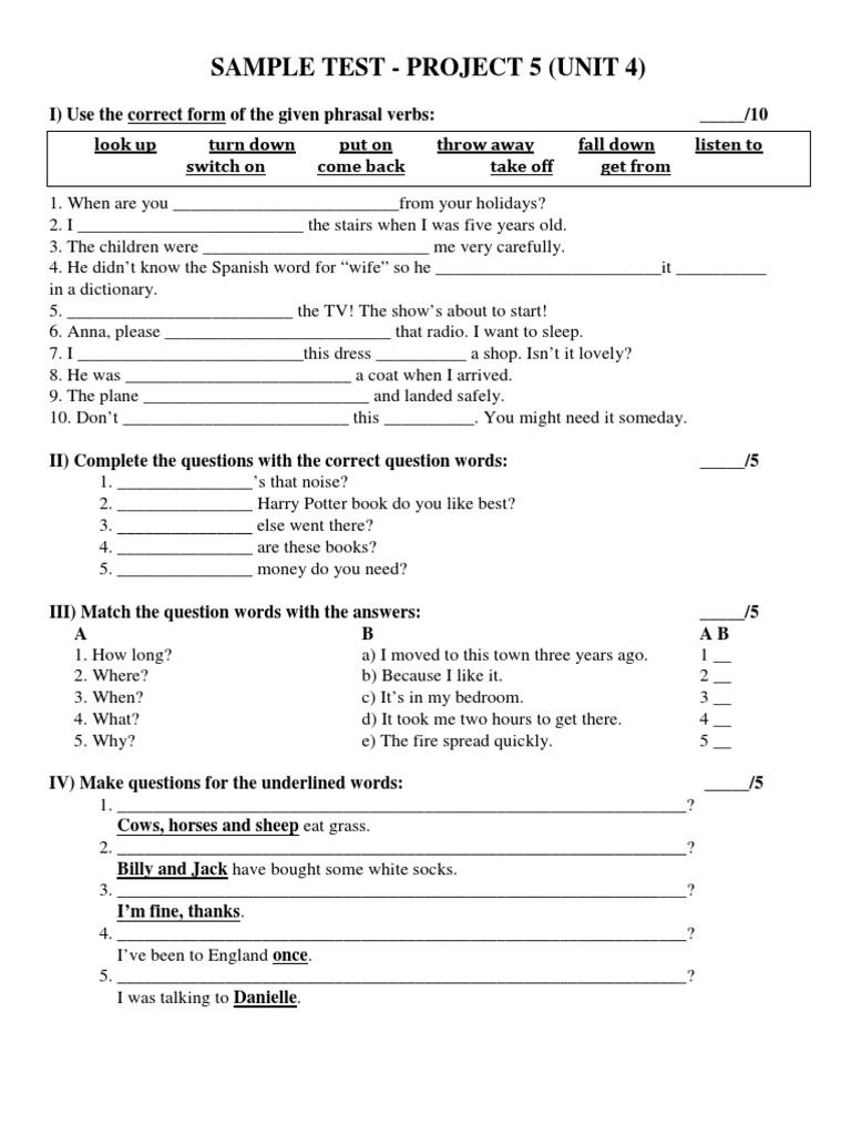 Sample Test - Project 5 (Unit 4) | PDF