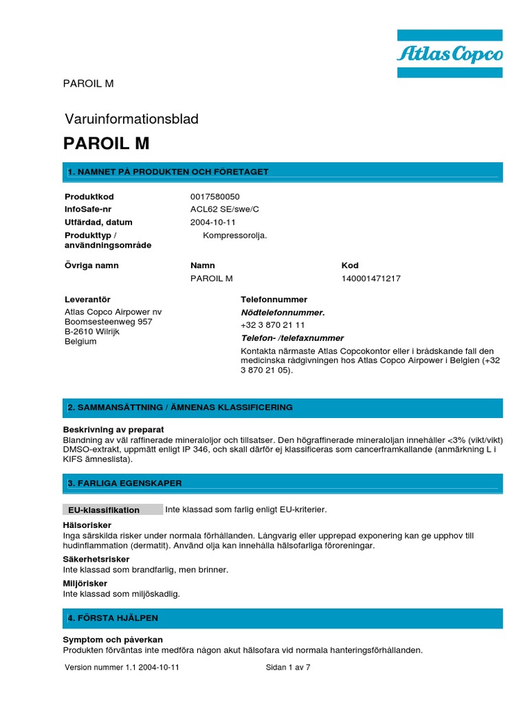 Atlas Copco - Paroil M | PDF