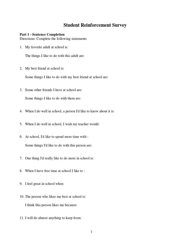 Student Reinforcement Survey | PDF | Reinforcement