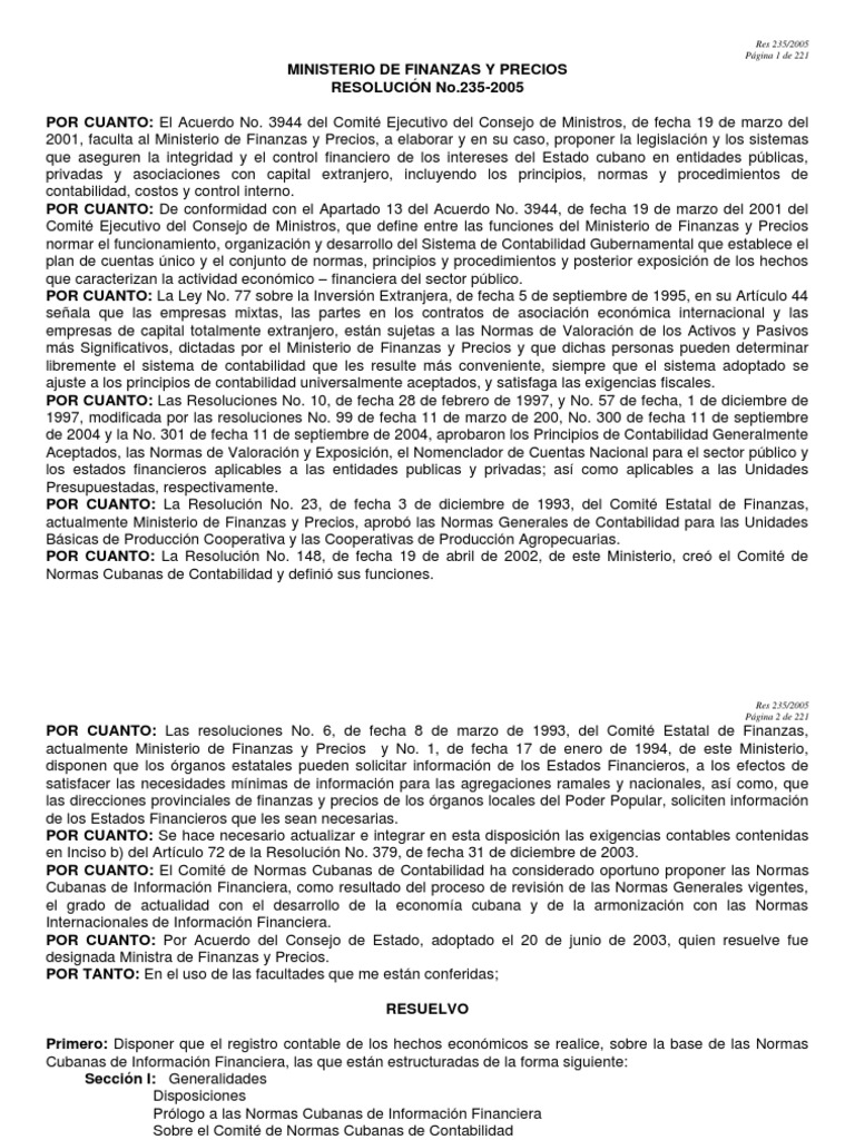 20 Resol 235-05 Normas Cubanas de Informacion Financiera | PDF | Estado financiero | Contabilidad