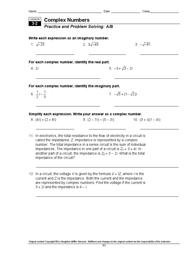 Complex Numbers: Practice and Problem Solving: A/B | PDF | Electrical ...