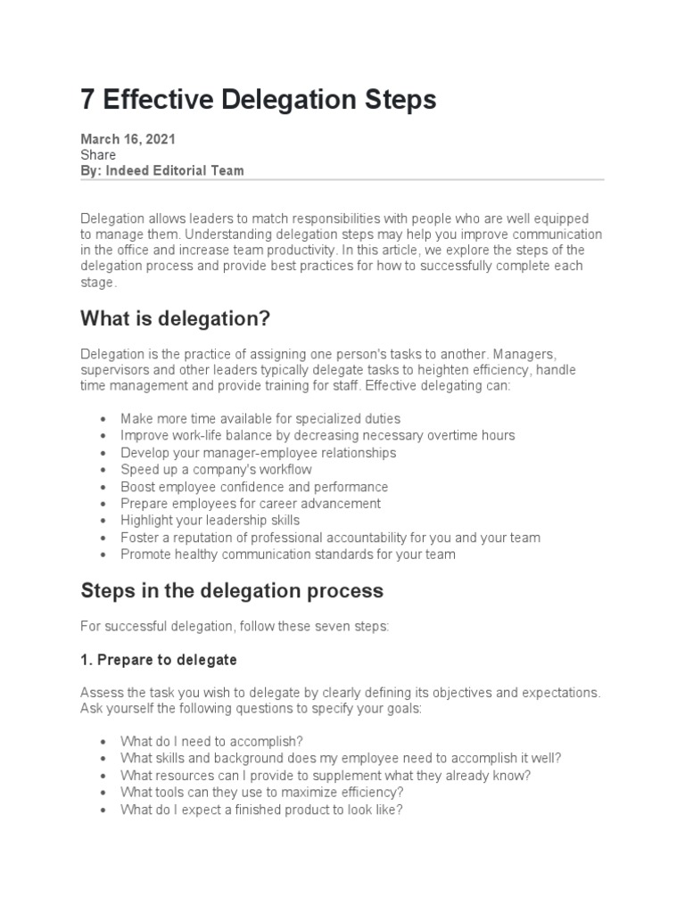 7 Effective Delegation Steps | PDF | Business | Cognition