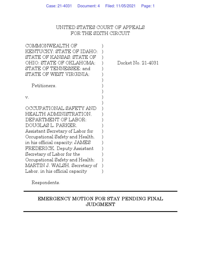 Document 4 Emergency Motion For Stay Pending Final Judgment | PDF ...