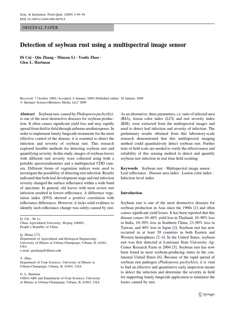 Detection of Soybean Rust Using A Multispectral Image Sensor | PDF | Image Segmentation | Optics