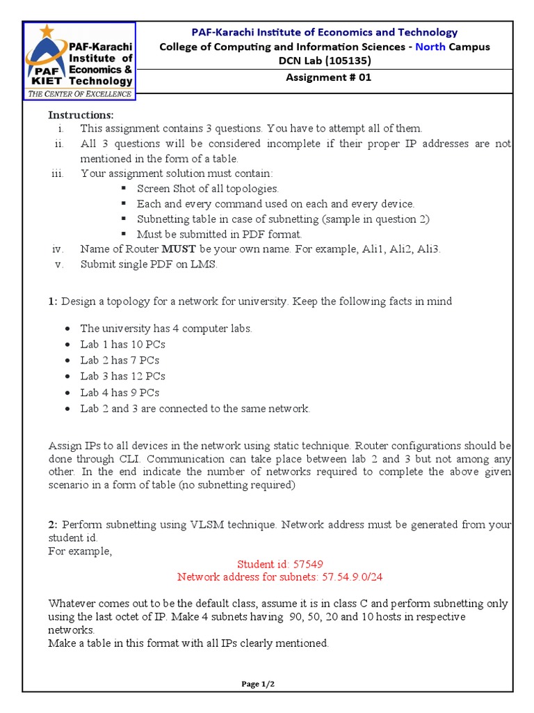 College of Computing and Information Sciences - Campus DCN Lab (105135) Assignment # 01 | PDF ...