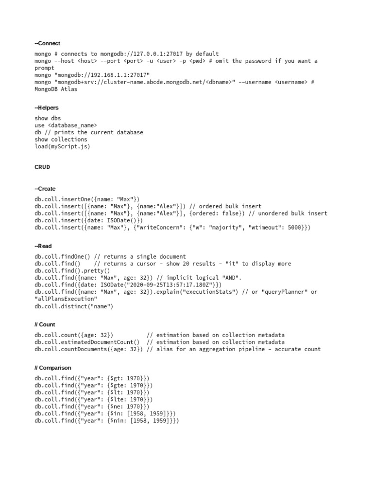 MonGodb Cheat Sheet | PDF | Database Index | Data Management