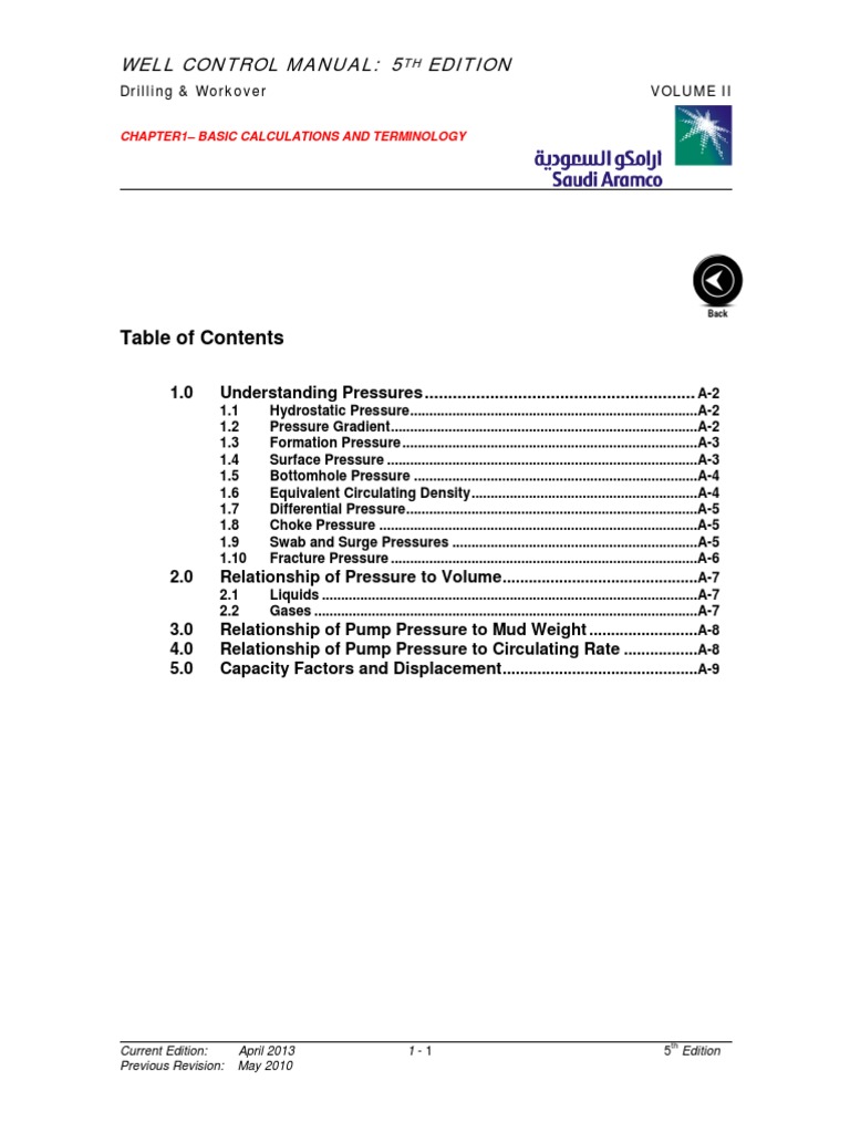 Well Control Manual: 5 Edition: Chapter1 - Basic Calculations and ...