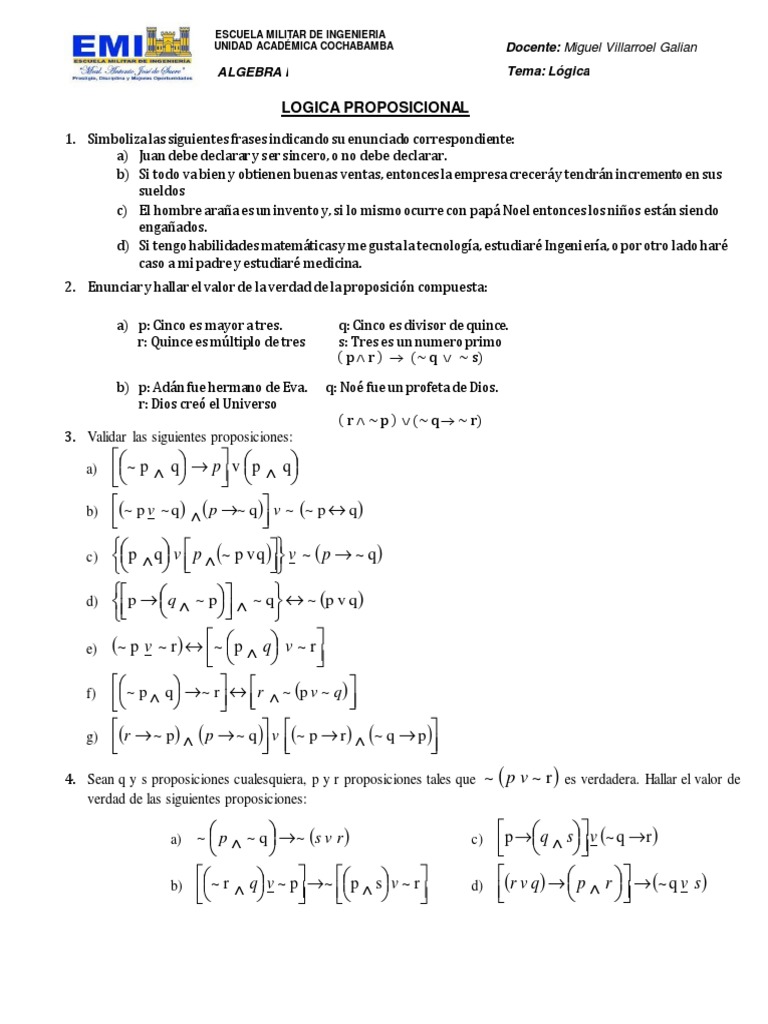 Practica 1 Logica Proposicional | PDF | Proposición | Verdad