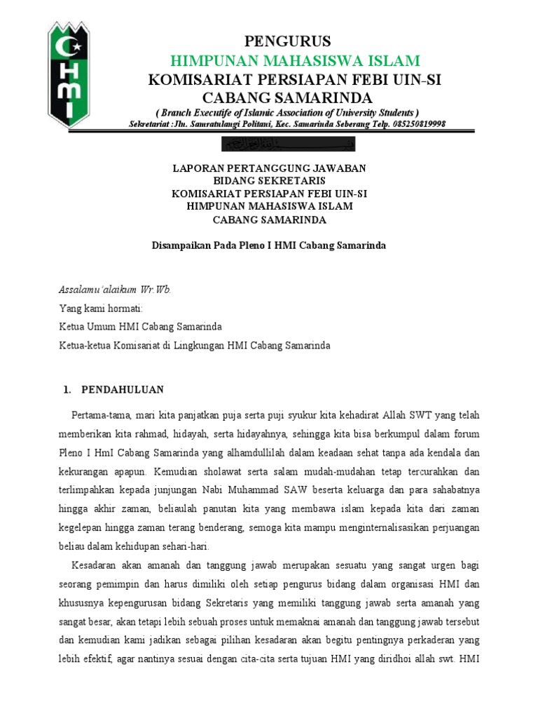 Format LPJ Bidang-Sekretaris | PDF