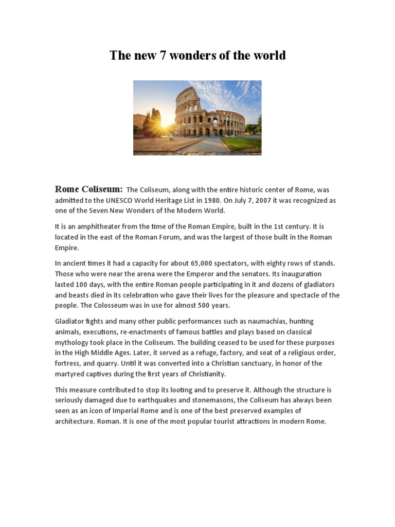 The New 7 Wonders of The World: Rome Coliseum | PDF