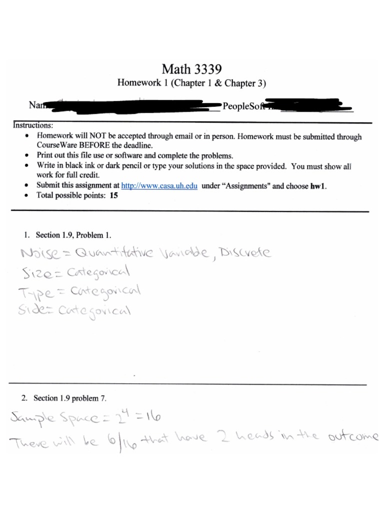 UH MATH 3339 Homework 1 | PDF