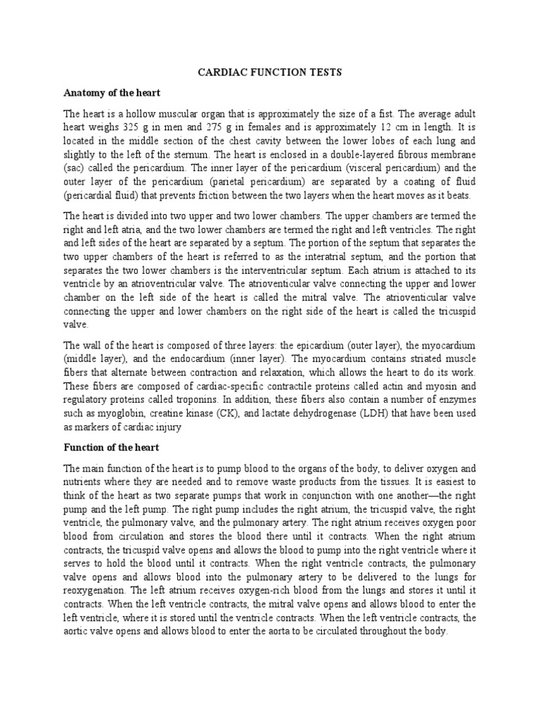 Cardiac Function Tests Anatomy of The Heart | PDF | Heart | Coronary ...