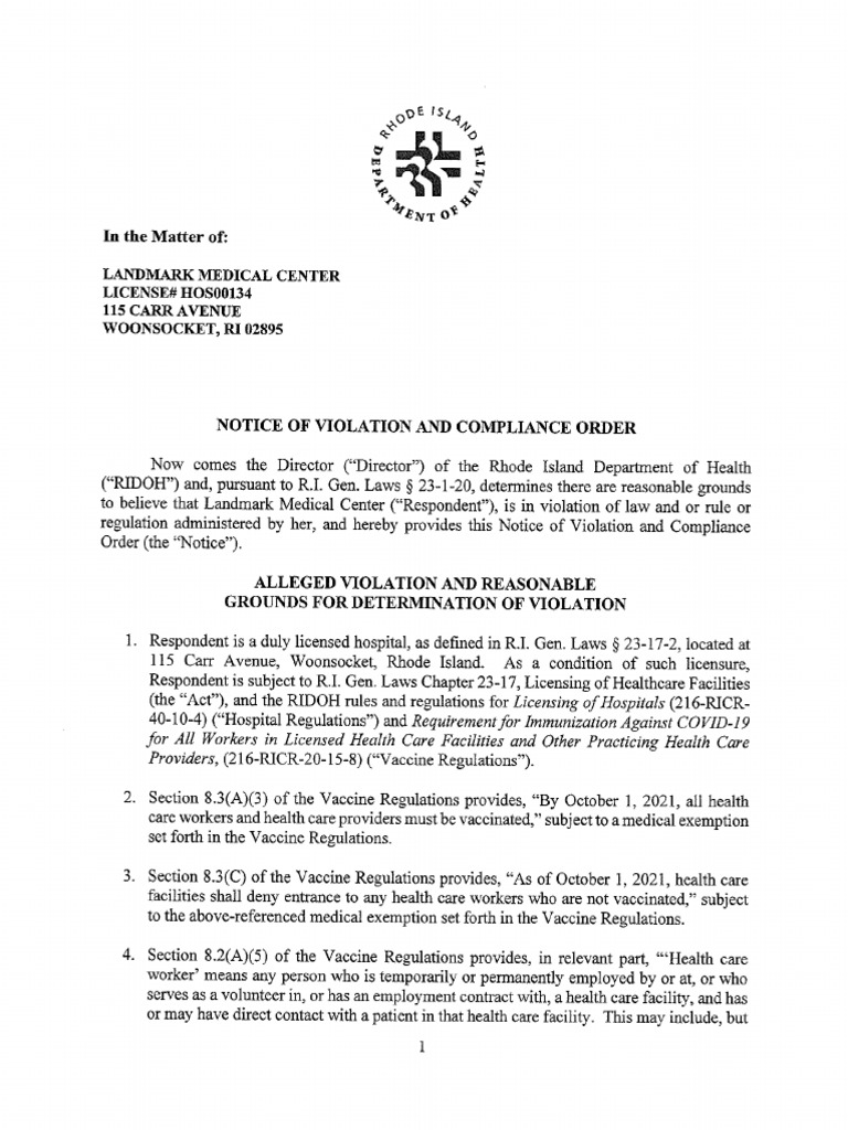 Landmark Medical Center Notice of Violation | PDF