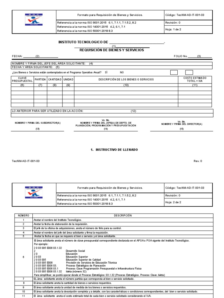 TecNM-AD-IT-001-03 - Requisición Bienes y Servicios | PDF | Planificación