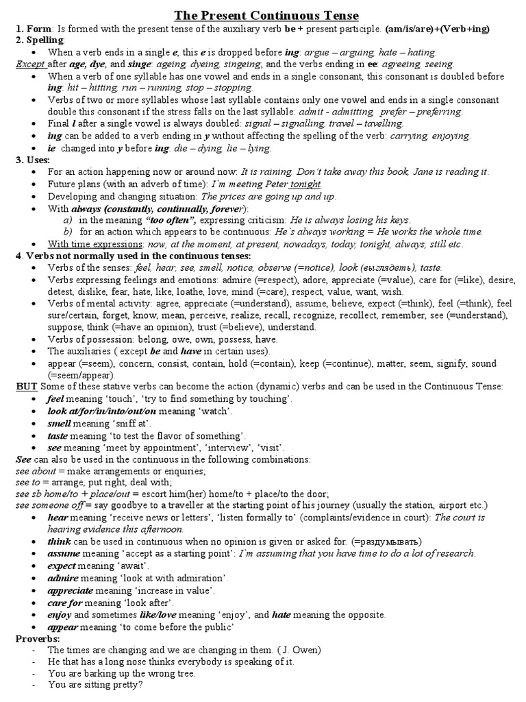 The Present Continuous Tense | PDF | Verb | Syllable