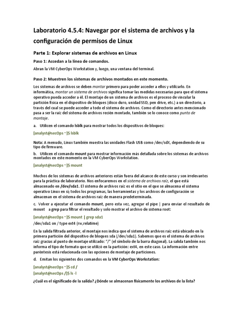 454 Lab Navigating The Linux Filesystem And Permission Settings Es Xl Pdf Archivo De 