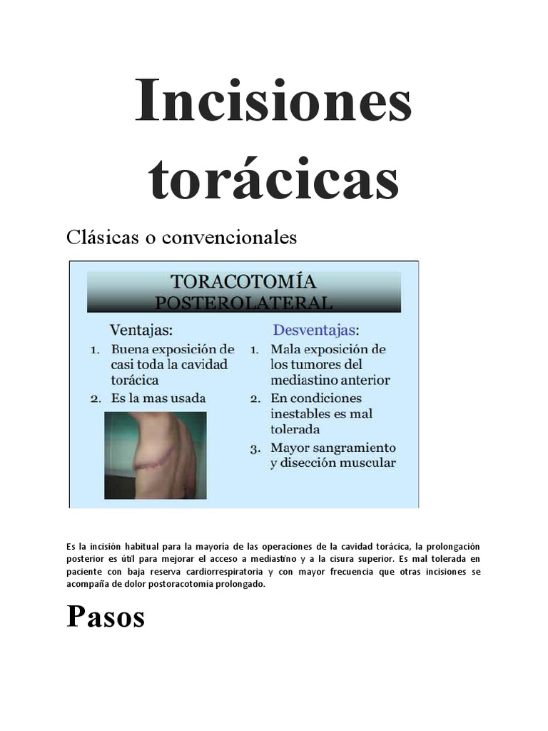 Tipos de Incisiones Torácicas Quirúrgicas | PDF | Tórax | Pulmón