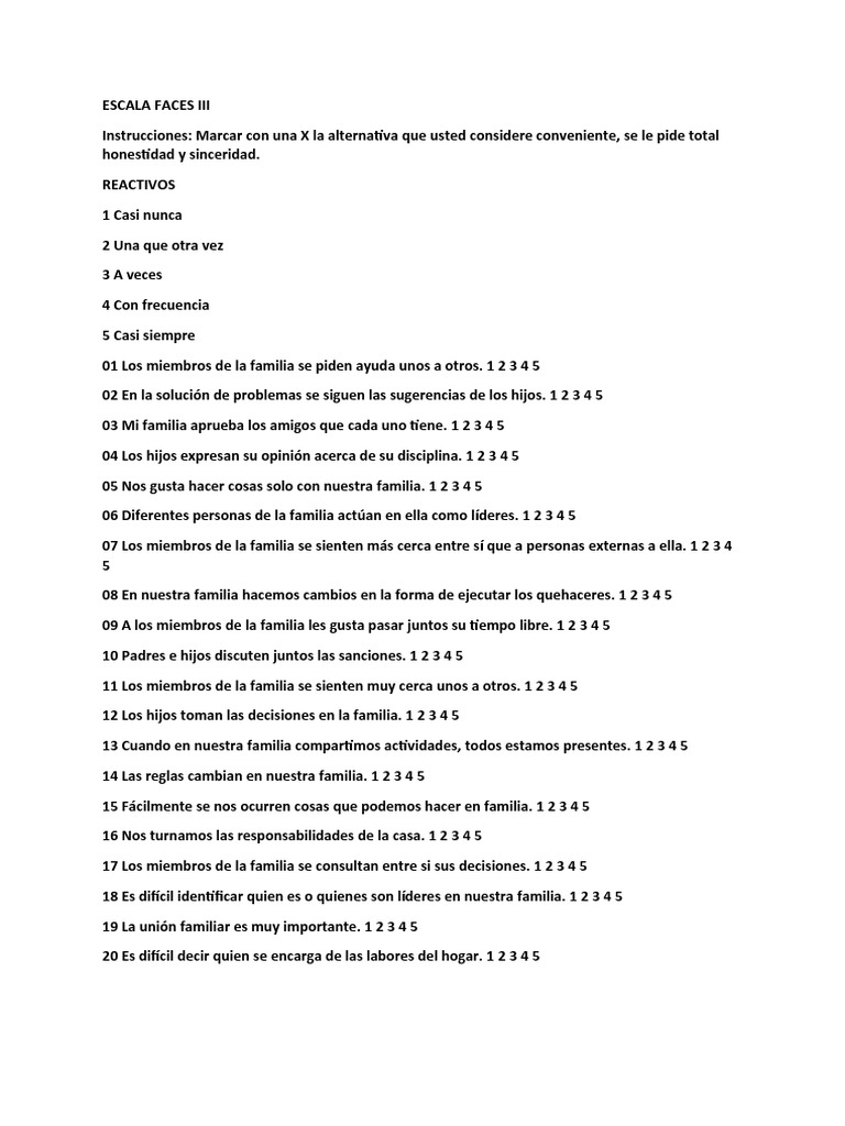 ESCALA FACES III Familiar | PDF