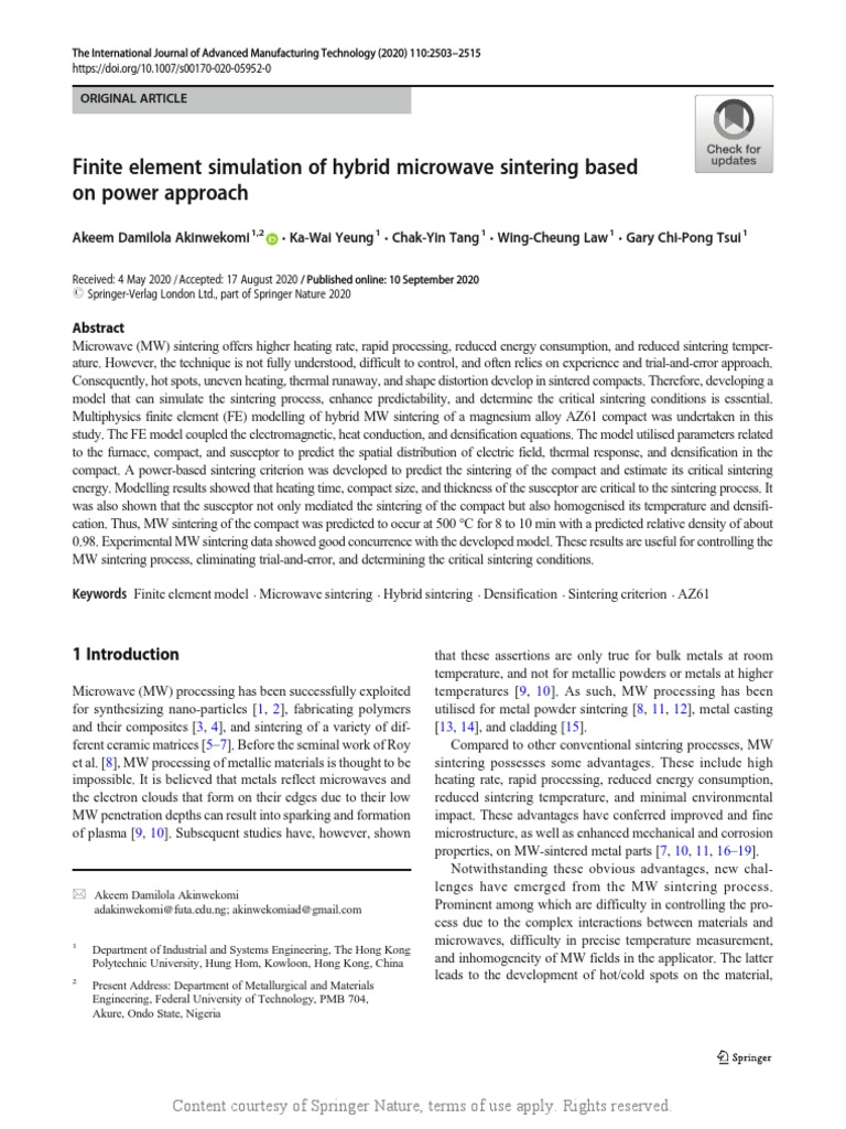 Finite Element Simulation Of Hybrid Microwave Sint Pdf Sintering Permittivity