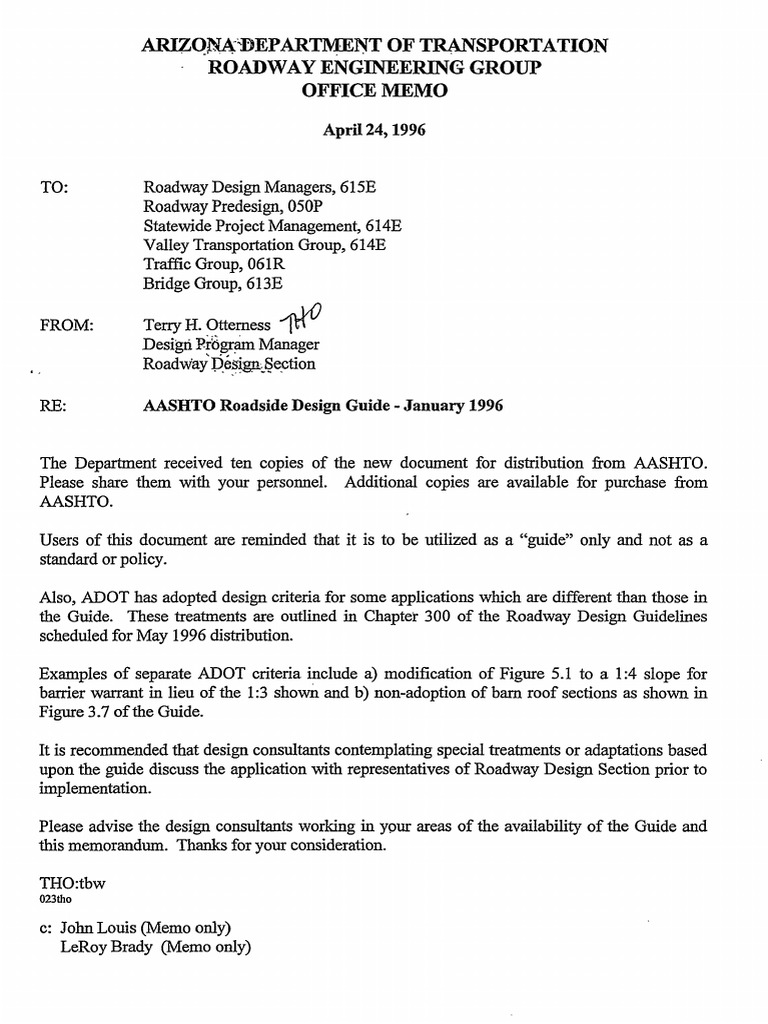 AASHTO Roadside Design Guide - 1996 | PDF