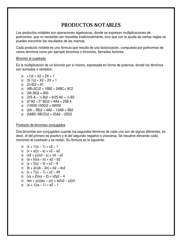 Productos Notables en Álgebra | PDF | Matemáticas | Análisis matemático