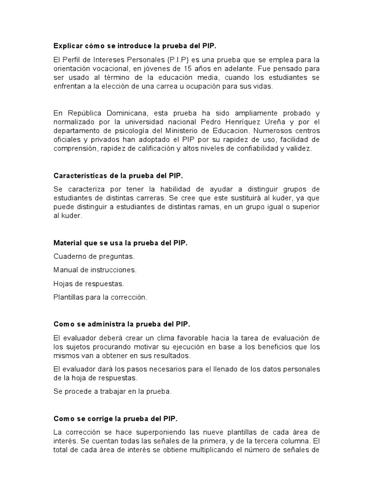 Prueba Pip | PDF | Cognición | Sicología