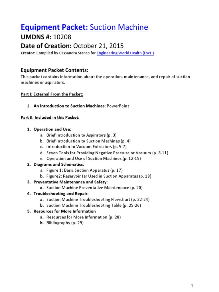 Suction Machine Packet by EWH | PDF | Pump | Pascal (Unit)