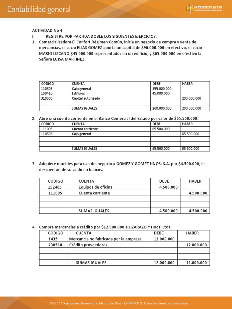 Asientos Contables Simples Act 4 | PDF | Business | Servicios financieros