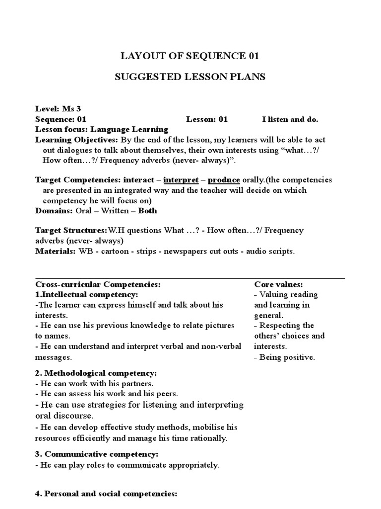 LAYOUT OF SEQUENCE 01 MS3 From Teachers - Guide 2017-2018 | PDF | Learning | Communication