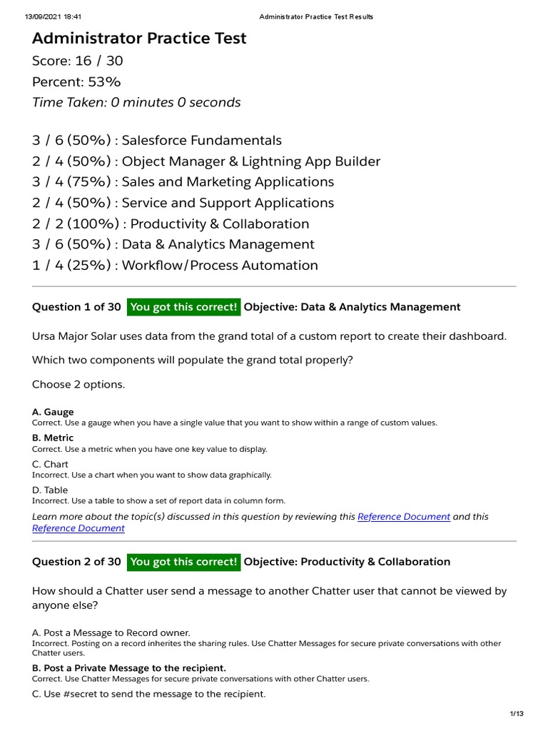 Salesforce Admin Practice Test Results | PDF | Business Process | Software