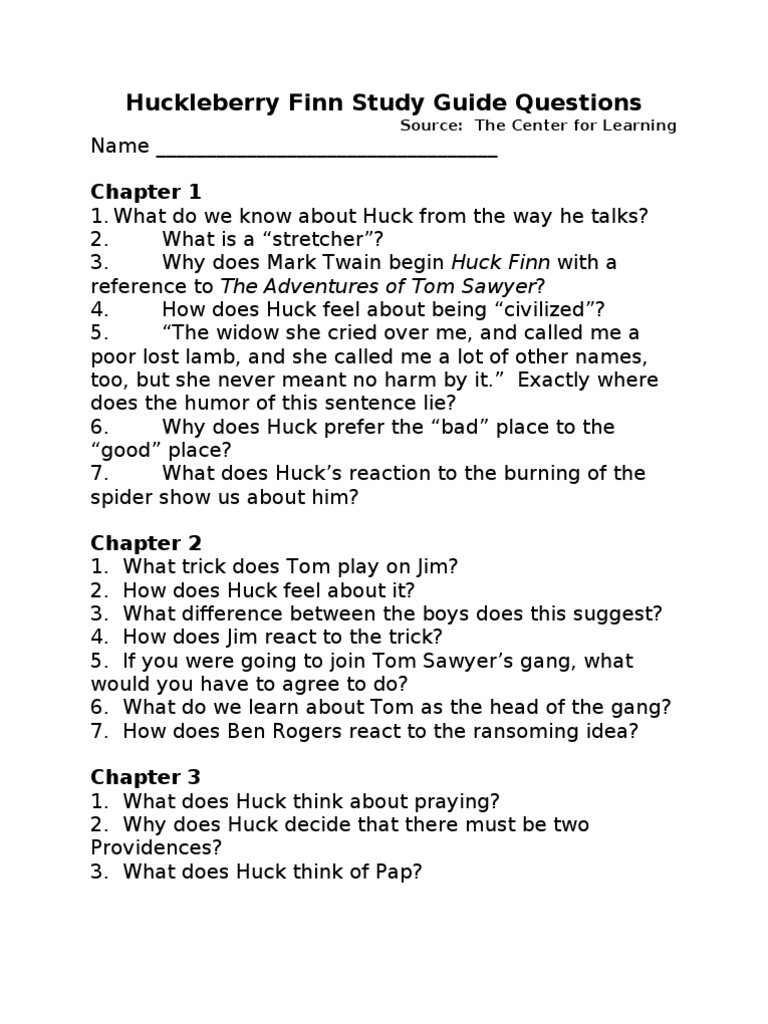 Huck Finn Questions | PDF | Huckleberry Finn