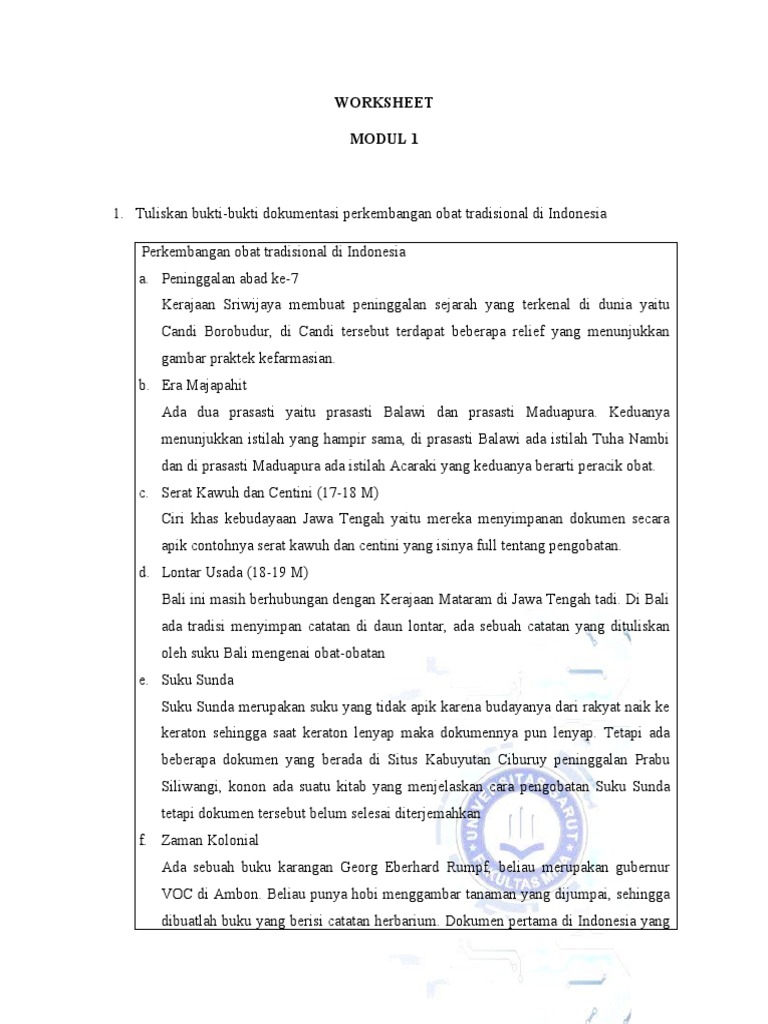 Worksheet Modul 1 | PDF
